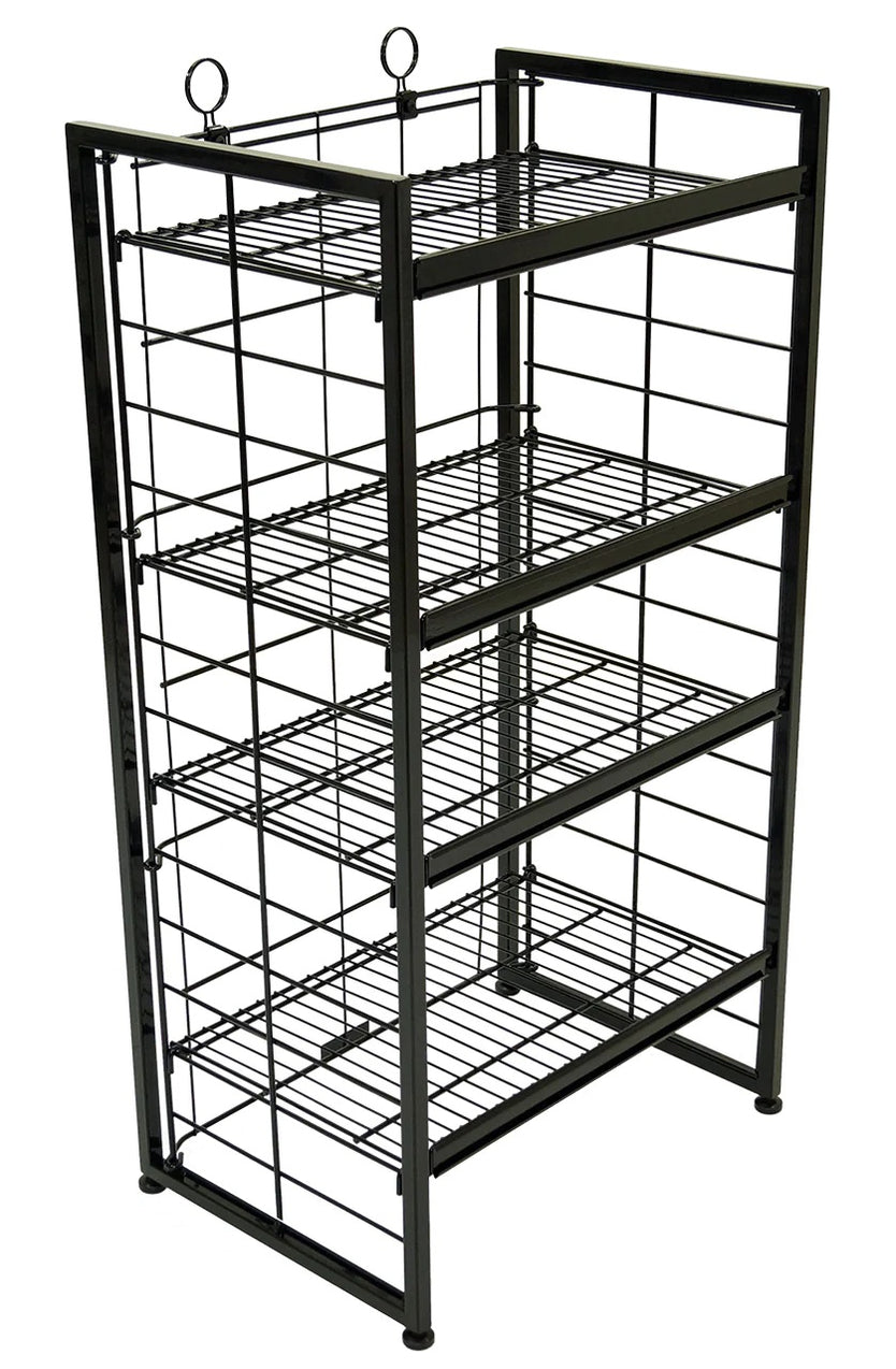 Black Metal 4-Shelf Fold Up Display Rack — screengemsinc