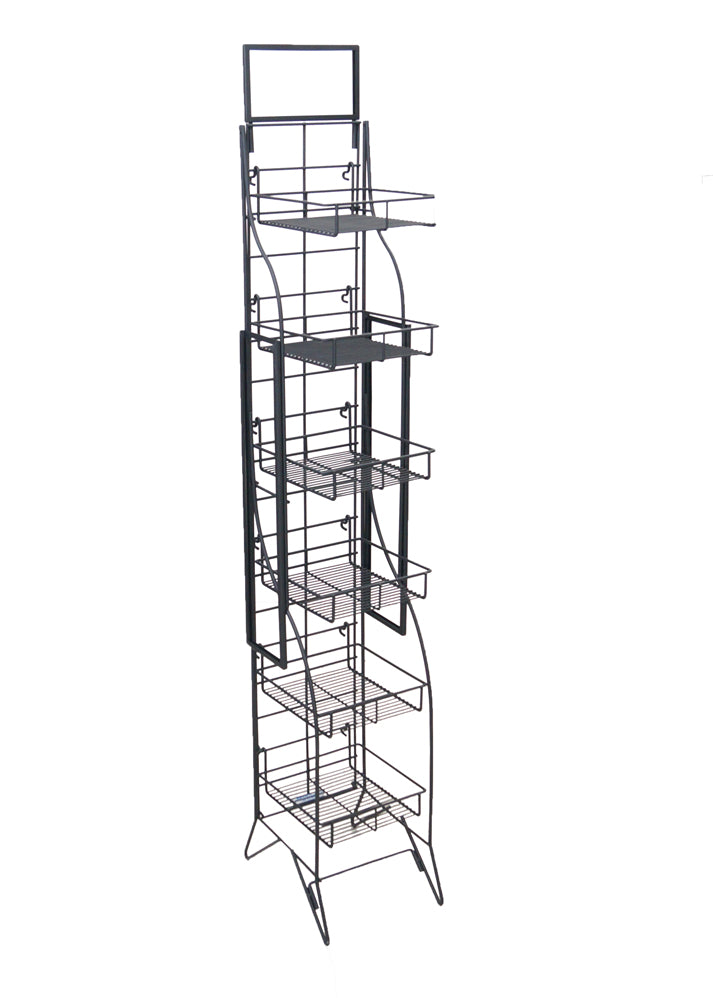 Black Wire Fold-Up 6 Shelves Display Rack with Sign Holder — screengemsinc