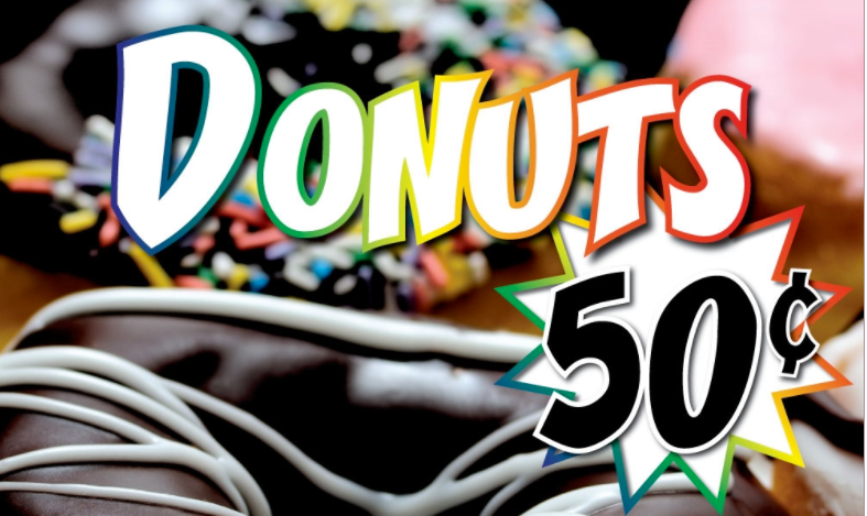 Ceiling Dangler Mobile Sign-Donuts with Custom Price — screengemsinc