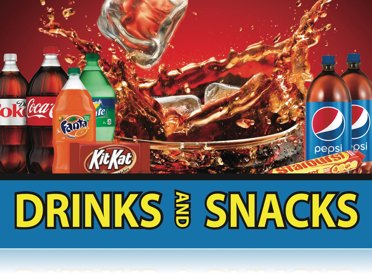 Ceiling Dangler Mobile Sign-Drinks & Snacks — screengemsinc