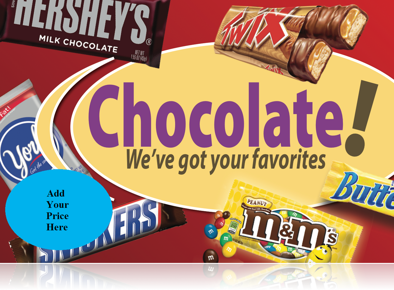 Ceiling Dangler Mobile Sign-Chocolate with Custom Price — screengemsinc