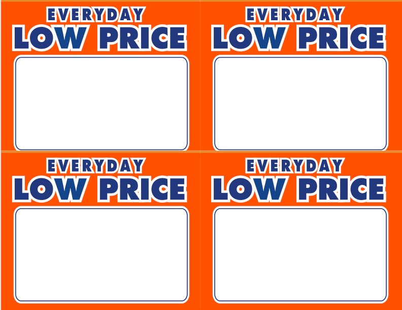 Everyday Low Price Shelf Signs-4 UP Laser Compatible-400 price cards ...