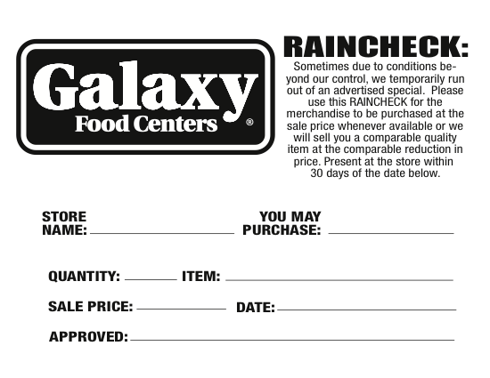 Galaxy Supermarket Rain Checks -20 pads — screengemsinc
