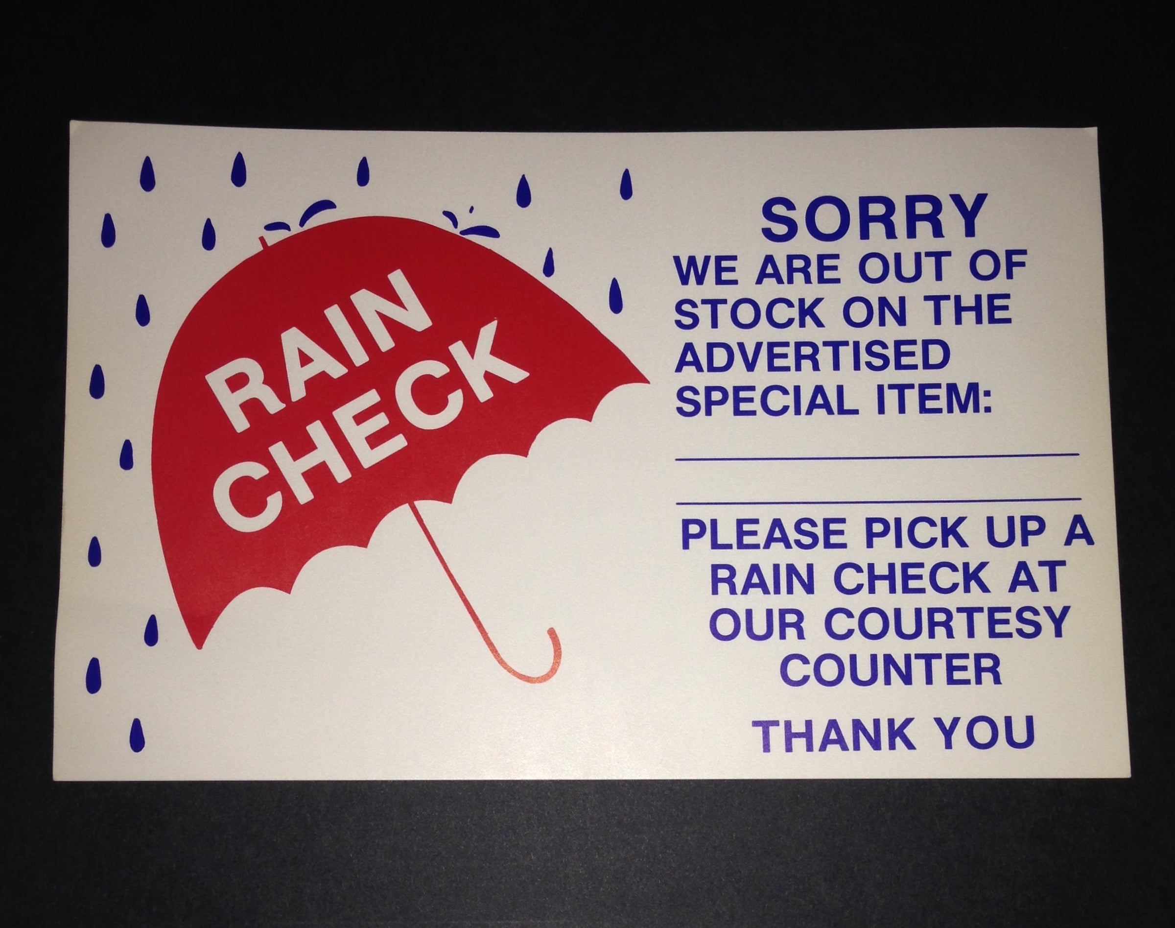 Rain Check Shelf Signs-11"W x 7"H- 100 signs — screengemsinc