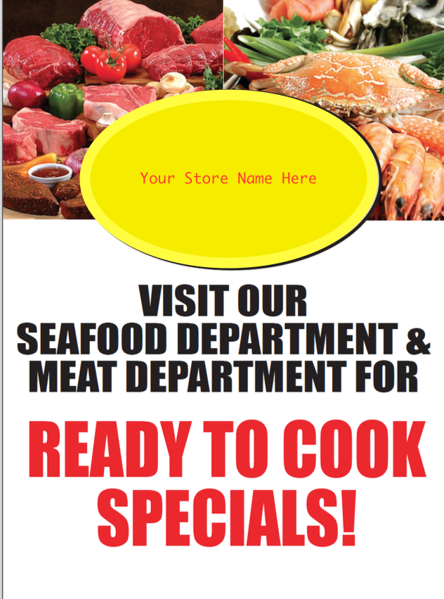 Seafood -Meat Department Window Signs Poster-36"W x 48"H — screengemsinc