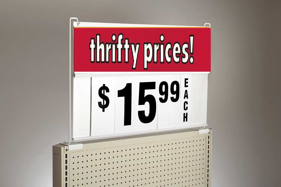 Large Spiral Sign Board Thrifty Prices Header Insert-6" — screengemsinc